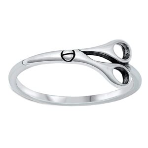 JEWELRITZY Solid 925 Sterling Silver Dainty 8mm Sideways Scissors Ring Size 9