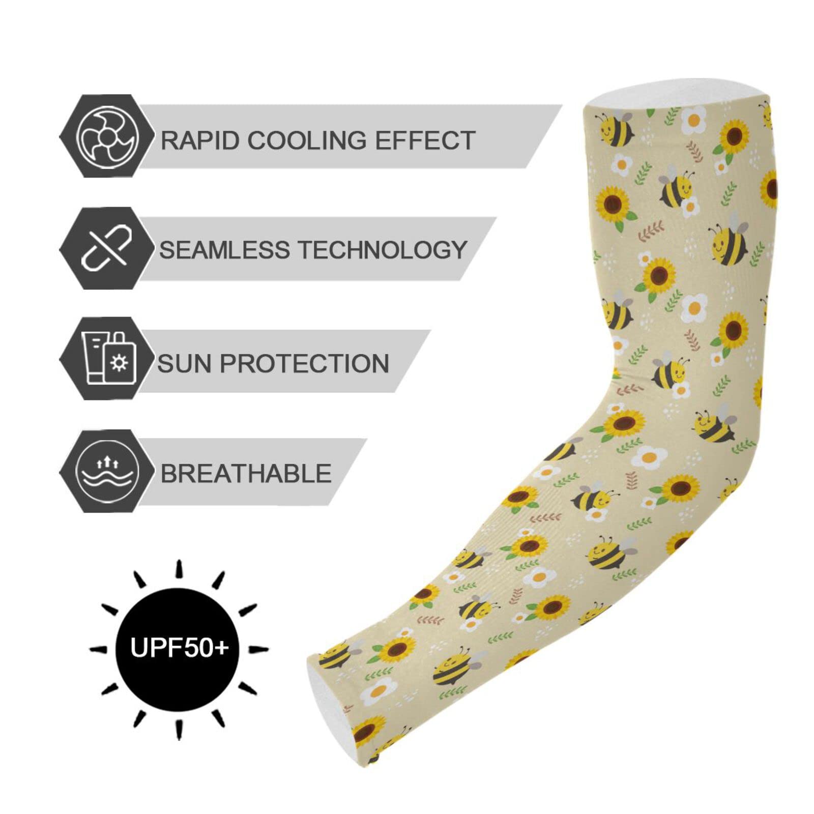 GuoChe Arm Sleeves for Women Gardening Sleeves Sun UV Cooling Sleeve with Thumb Hole Bee Sunflower Flower