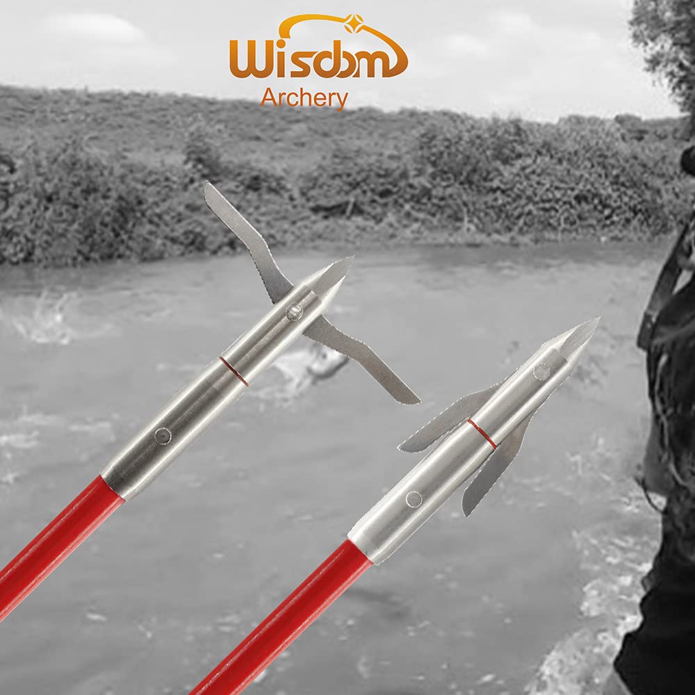 Wisdom Bowfishing Head Carbon/Glass-Fiber Arrow Shafts 2 Mechanical Barbs 2.5" Holding Area Archery Broadhead Fits 5/16" Fiberglass Arrow Shaft 3/6 PK (6pcs per Pack)