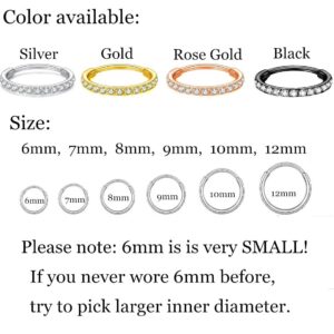 L7L7WM CZ Hinged Segment Nose Rings Hoop 316L Surgical Steel Cubic Zirconia Conch Daith Helix Tragus Body Piercing Jewelry Lip Rings Cartilage Earrings 20G 18G 16G Stainless Steel Septum Clicker Ring,