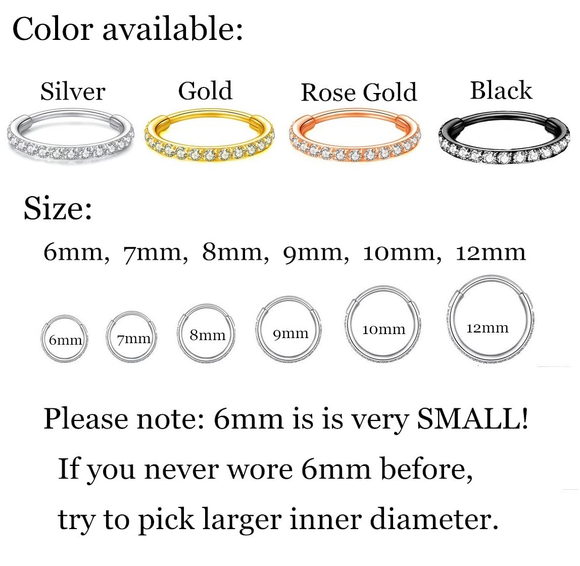 L7L7WM CZ Hinged Segment Nose Rings Hoop 316L Surgical Steel Cubic Zirconia Conch Daith Helix Tragus Body Piercing Jewelry Lip Rings Cartilage Earrings 20G 18G 16G Stainless Steel Septum Clicker Ring,