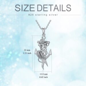 PELOVNY Mermaid Necklace 925 Sterling Silver Anchor Necklace Skull Pendant Mermaid Jewelry Mermaid Gift for Women Friends