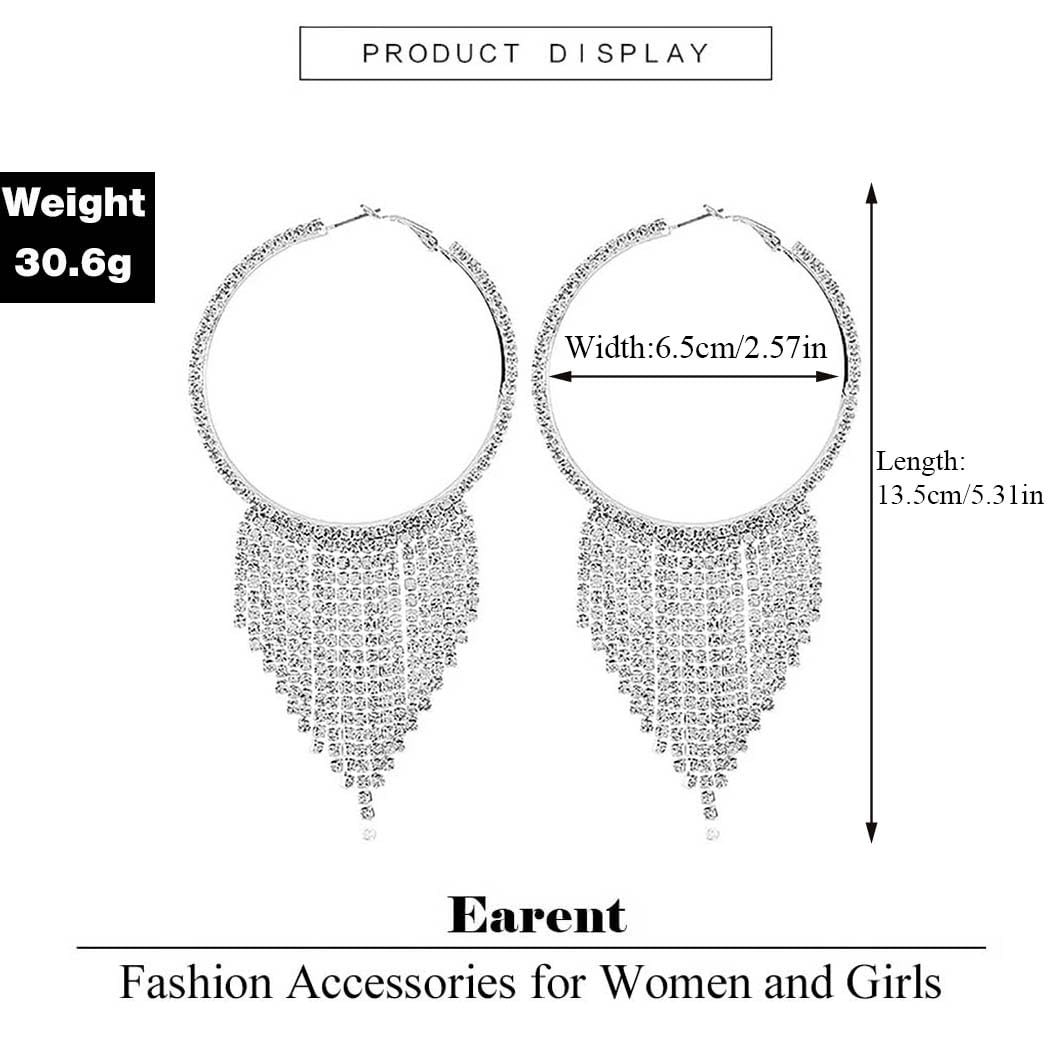 Earent Silver Rhinestone Tassel Earrings Sparkly Chandelier Fringe Earring Crystal Dangling Earrings Jewelry for Women