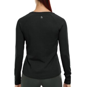 icyzone V-Neck Long Sleeve Workout Shirts for Women, Quick Dry Fitness Athletic Running Yoga Tops (Black, S)