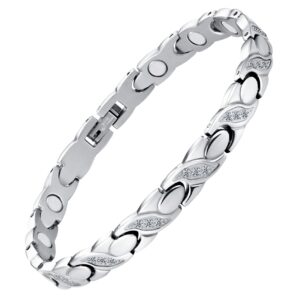 feraco magnetic bracelets for women titanium steel bracelet with ultra strength magnets & sparkling crystals christmas gifts for women (silver)