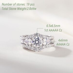 Wuziwen 1 Carat Wedding Ring Set for Women 3Pcs Engagement Rings CZ 925 Sterling Silver Size 8