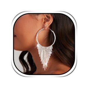 earent silver rhinestone tassel earrings sparkly chandelier fringe earring crystal dangling earrings jewelry for women