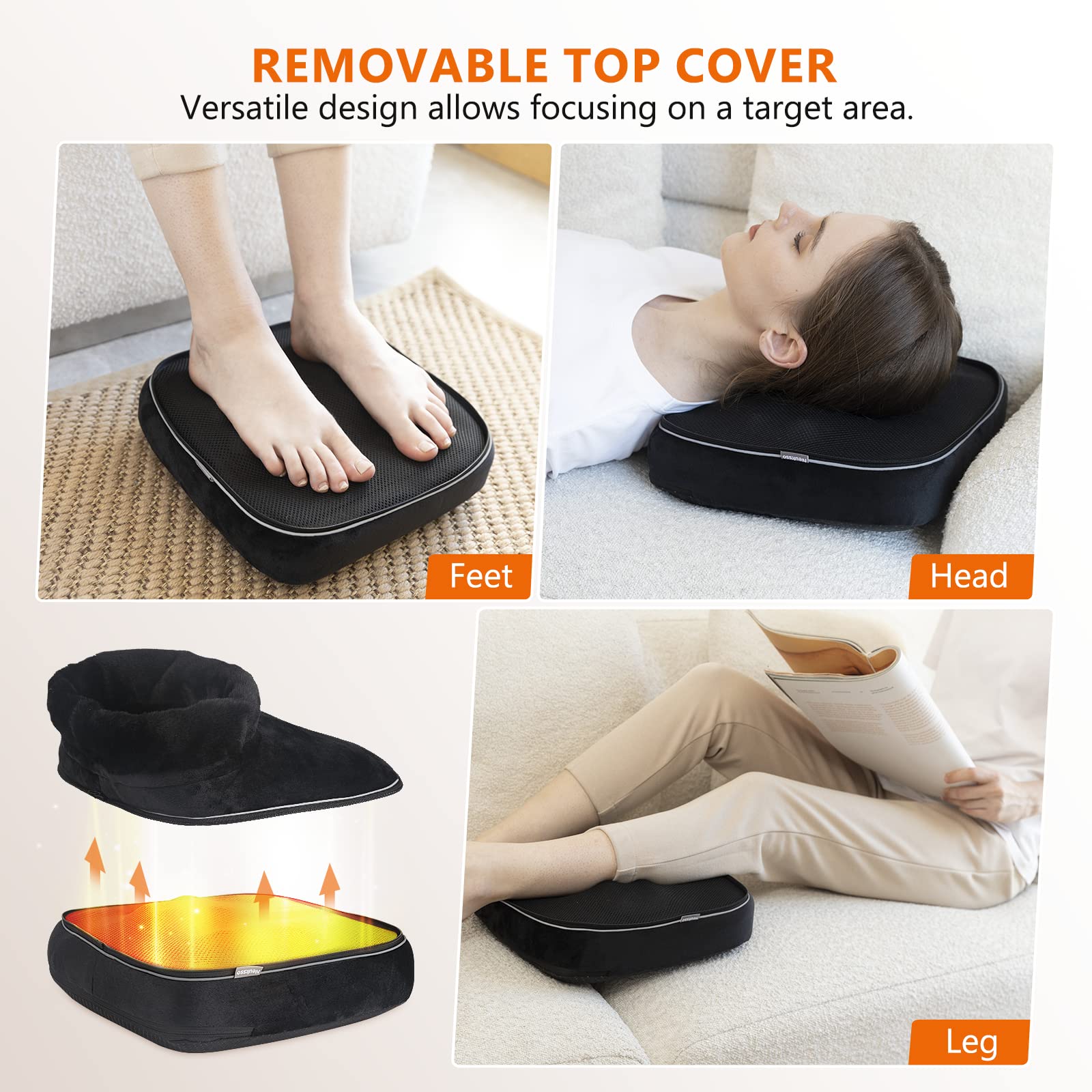 Neuksso Shiatsu Foot Massager Machine, 2-in-1 Foot and Back Massager with Heat, Kneading Foot Massager with 3 Adjustable Heating Levels, 15/20/30 Mins Auto Shut-off Foot Warmer for Home/Office (Black)