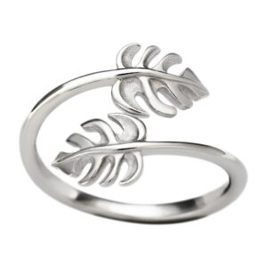 aloha jewelry sterling silver two monstera leaf adjustable easy resize wrap around bypass ring eternity band (silver, 7.5 - 13), emvssrbpm9