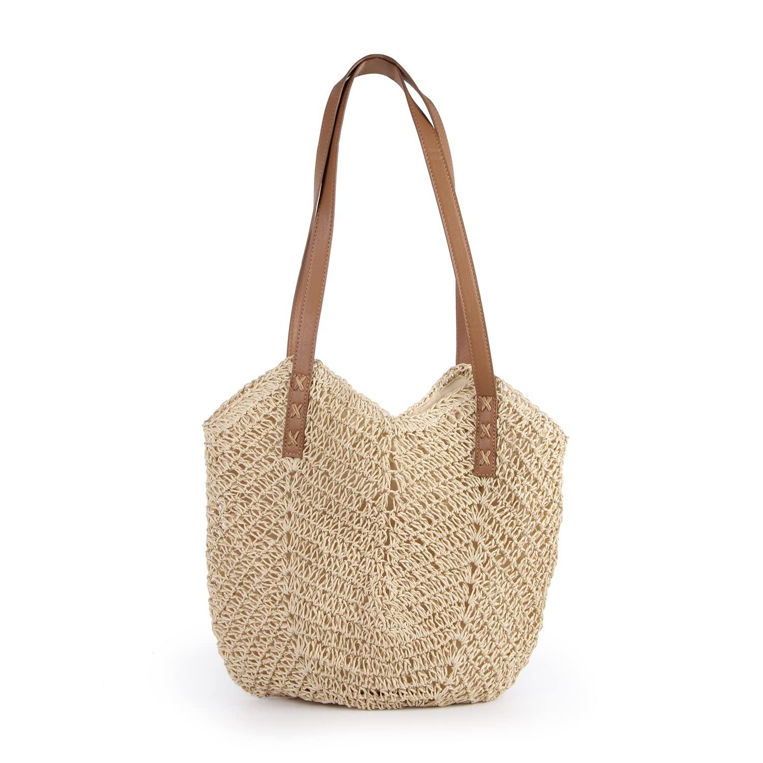 Oweisong Women Straw Beach Bag Large Summer Purse Woven Straw Handbags Tote Shoulder Bag for Vacation Travel