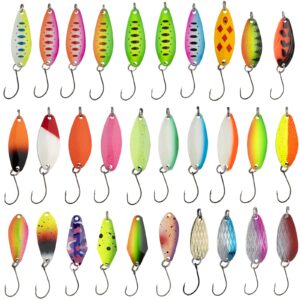 qualyqualy fishing spoon lure assortment, 30pcs colorful trout lure set casting metal fishing lure trolling spoon lure single hook tackle kit