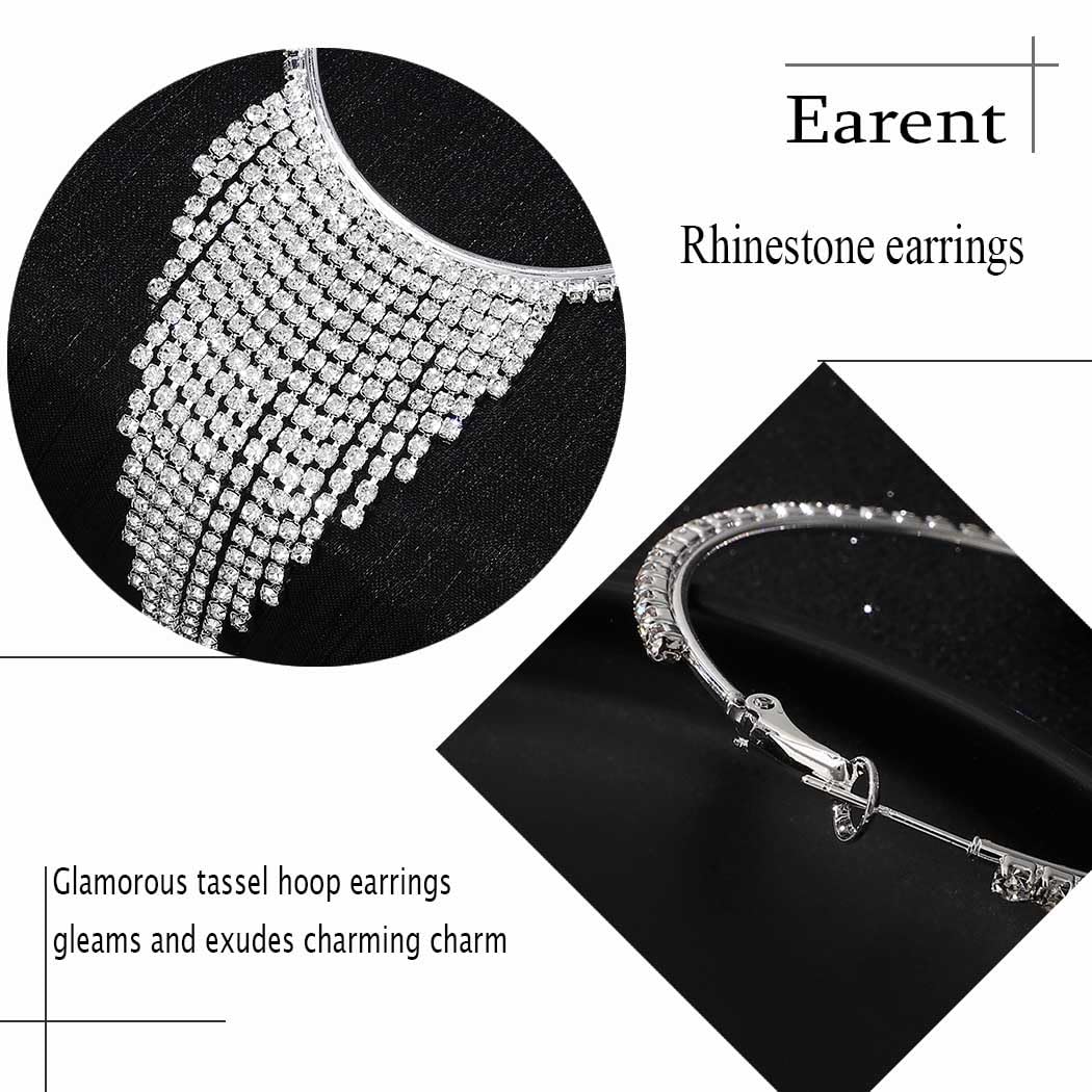 Earent Silver Rhinestone Tassel Earrings Sparkly Chandelier Fringe Earring Crystal Dangling Earrings Jewelry for Women