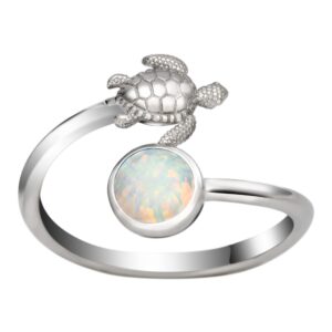 aloha jewelry sterling silver created opal turtle and moon adjustable easy resize wrap around bypass ring eternity band (white, 4 - 7)