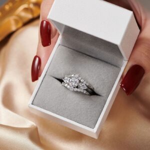 Wuziwen 1 Carat Wedding Ring Set for Women 3Pcs Engagement Rings CZ 925 Sterling Silver Size 8