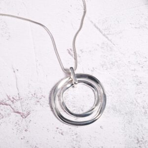 XILAZAB Silver Double Circle Necklace, Long Silver Necklace Sweater long Silver Chain for Women Silver Circle Large Pendant Womens Jewelry Silver Statement Necklace for Women Valentines Gift