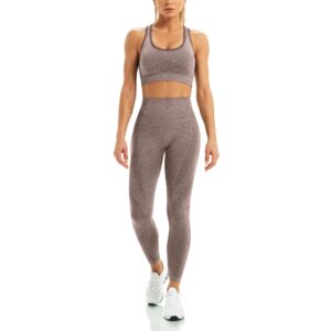 wodowei women 2 piece workout outfits sports bra seamless leggings yoga gym activewear set (yo610-brown marl-m)