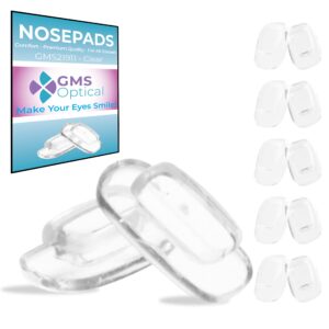 gms optical premium grade soft silicone - rectangle shaped nose pads (slide/push-in) 11mm (5 pair, rectangle - clear (11mm))