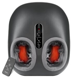 neuksso foot massager with heat, shiatsu deep kneading foot massager machine with multiple massage modes & adjustable air intensity for home and office use, fits feet up to men size 12 (gray)