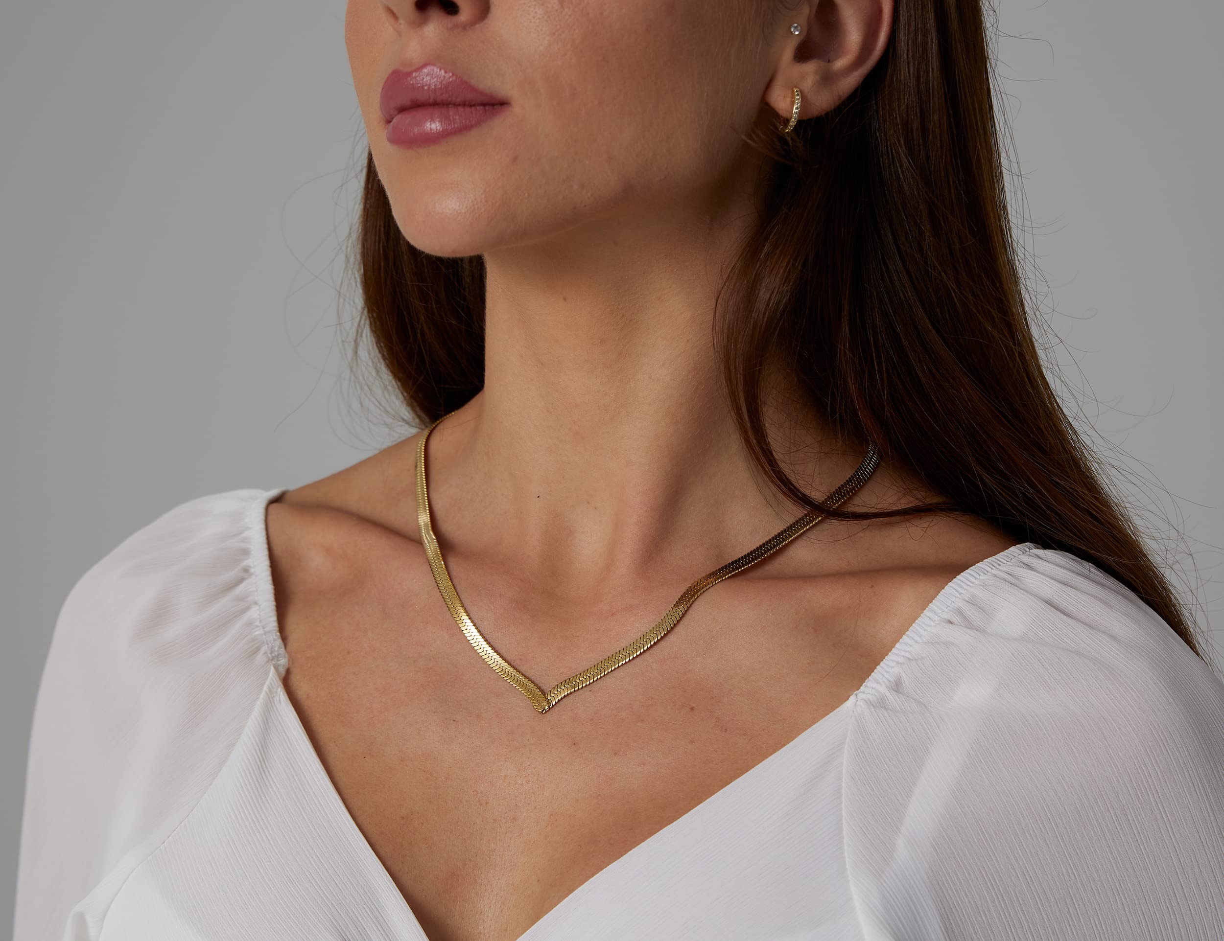 JECOMY Dainty Gold Layered Necklaces for Women 18K Gold Plated Stacked Herringbone Choker Necklace Coin Pendant Snake Chain Necklace Trendy Rope Paperclip Layering Necklace Set for Women