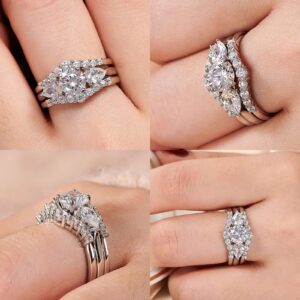 Wuziwen 1 Carat Wedding Ring Set for Women 3Pcs Engagement Rings CZ 925 Sterling Silver Size 8