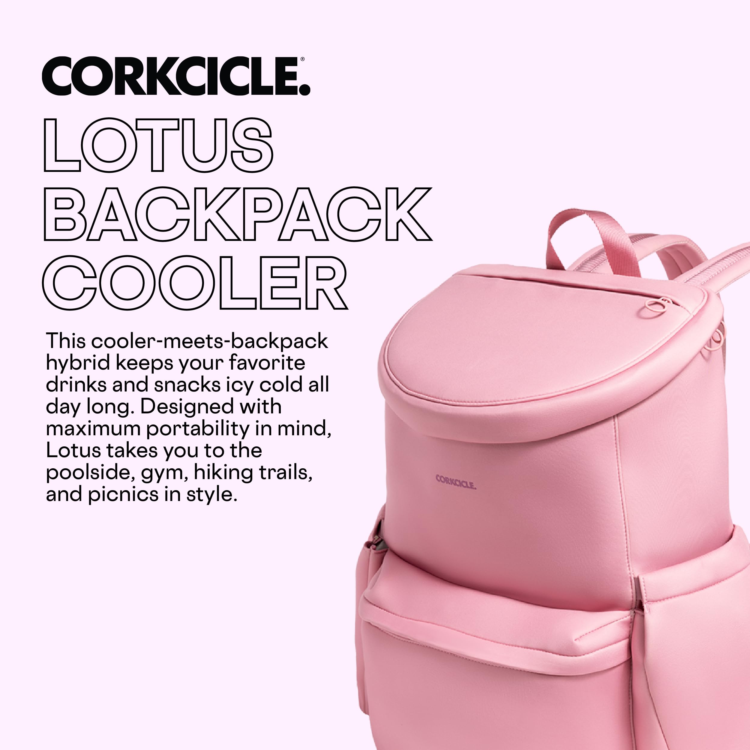 Corkcicle Lotus Backpack Cooler Bag, Orchid, 15.5” x 17” – Keep Cool All Day with Portable Backpack Cooler – Side Pockets & Food Safe Interior