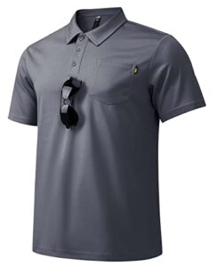 mier men's polo shirts polyester casual tennis collared shirts short sleeve with pocket, sun protection, grey, xxl