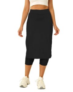 aurgelmir womens tennis skirt with capris leggings golf knee length skorts athletic long skirts for women with pockets black