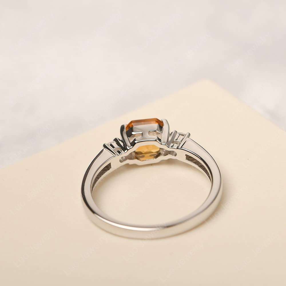 LUO Asscher Cut 1.1 Carat Citrine Ring S925 Sterling Silver Simple Promise Ring November Birthstone Ring US Size 8