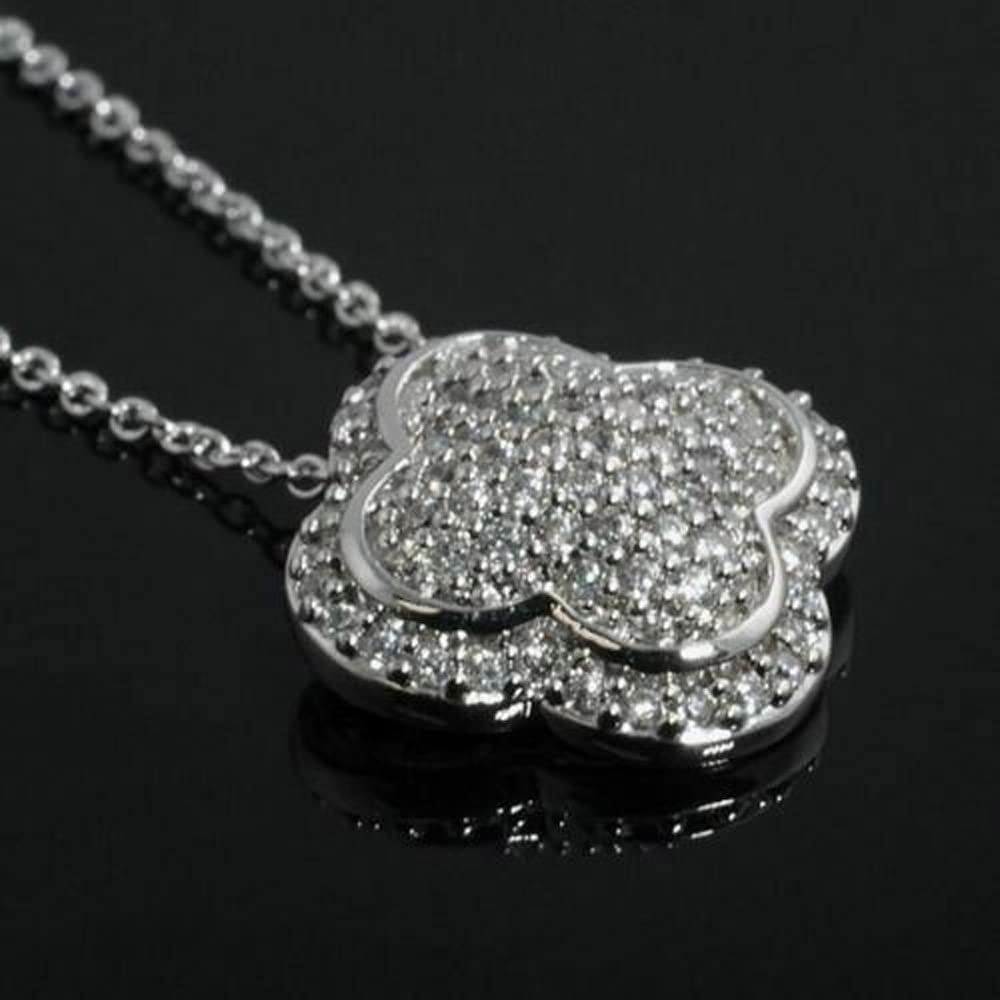 0.50ct Round Cut Cubic Zirconia 14k White Gold Plated 925 Sterling Silver Clover Pendant Necklace