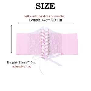 BODIY Women Lace Corset Belts Pink Elastic Cinch Belt Tied Waspie Wide Waist Bustiers for Dress Costume Dance Halloween Rave Accessory