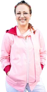 esther's story mastectomy/breast surgery recovery shirt with drain pockets (medium, pink cherry hood)