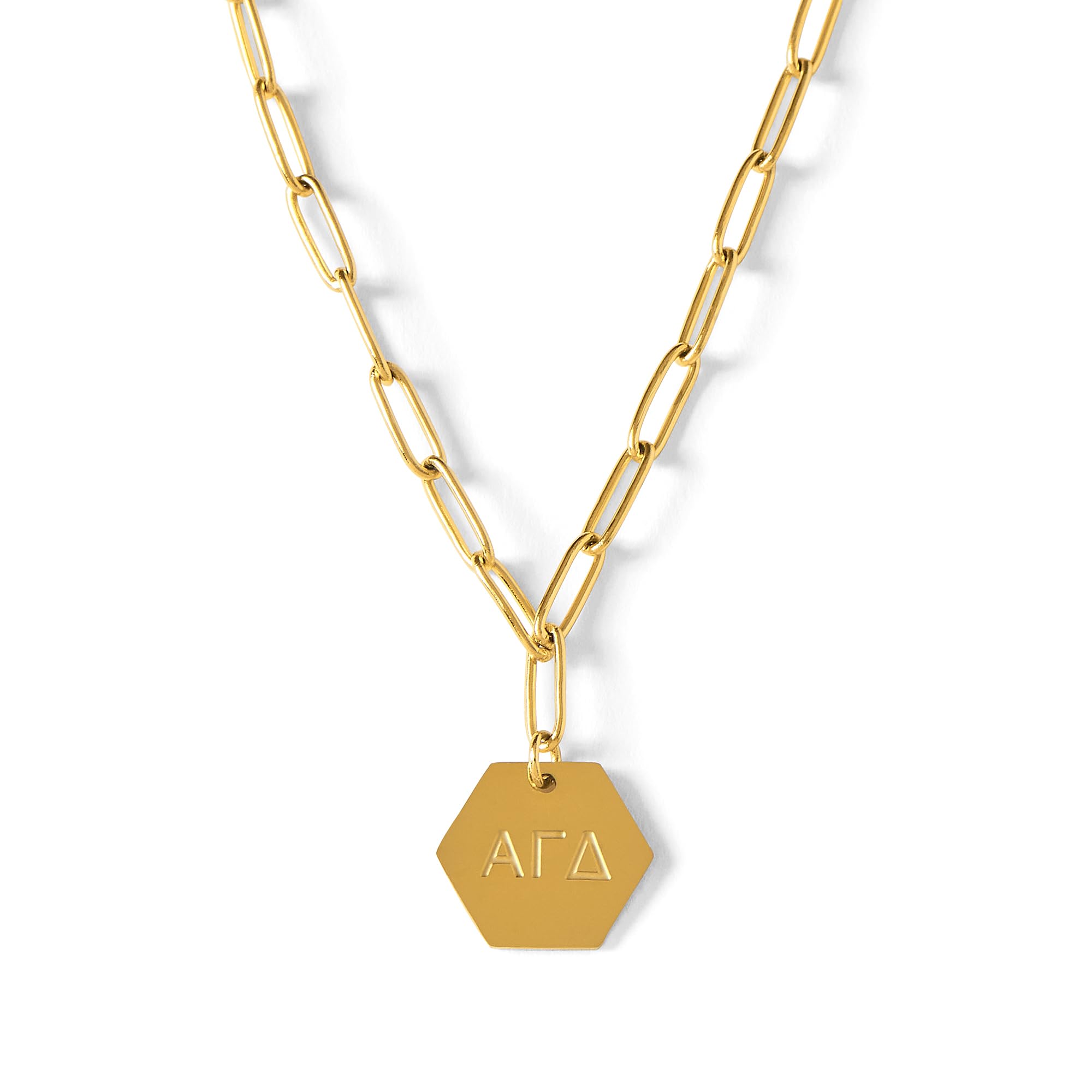 Sorority Shop Alpha Gamma Delta Paperclip Necklace — AGD 18K Gold Plated Sorority Gifts Necklace, Long-Lasting Alpha Gamma Delta Gifts for Women