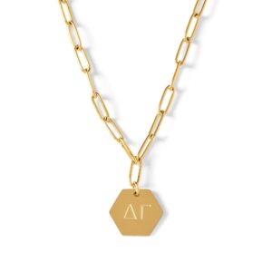 sorority shop delta gamma paperclip necklace — dg 18k gold plated sorority gifts necklace, long-lasting delta gamma gifts for women