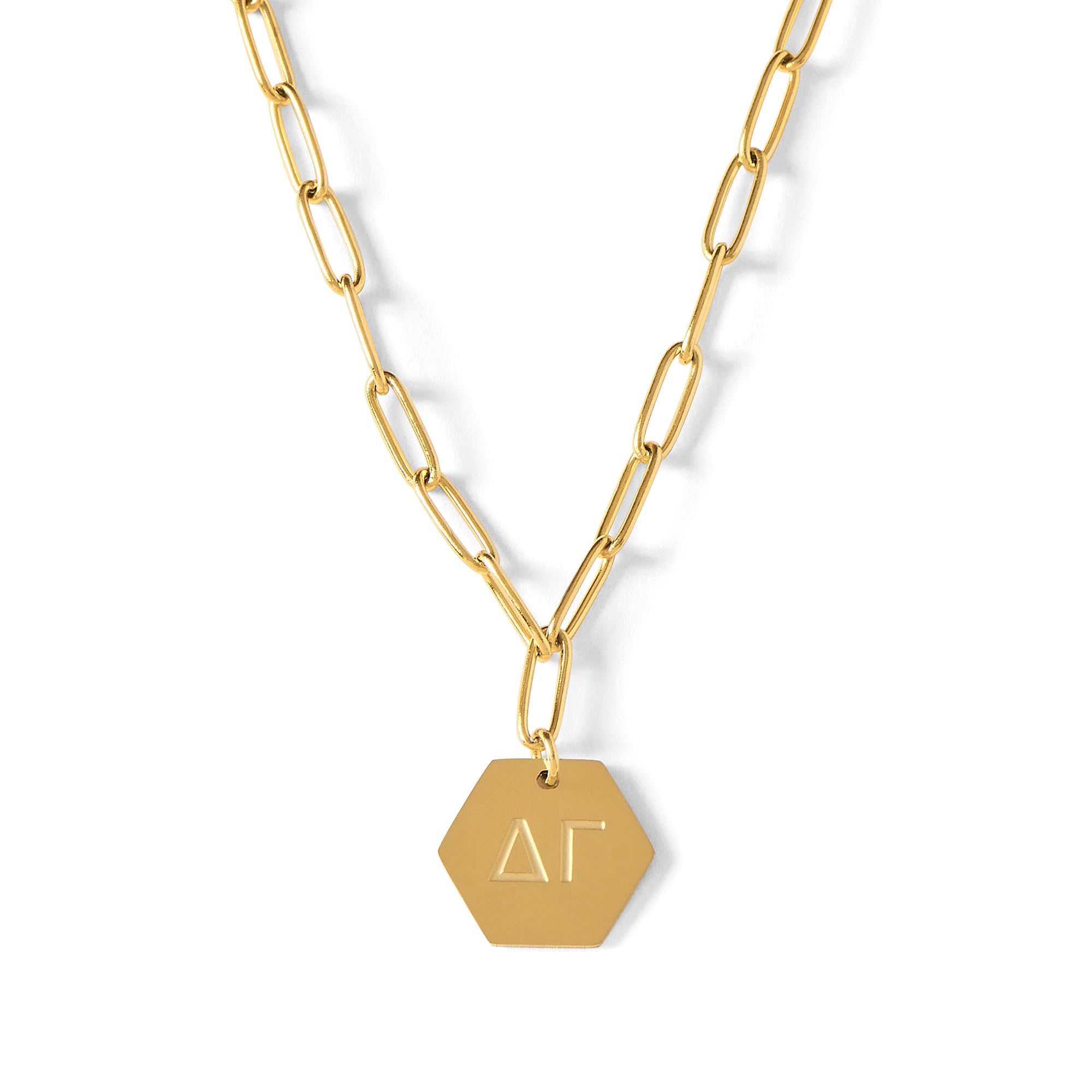 Sorority Shop Delta Gamma Paperclip Necklace — DG 18K Gold Plated Sorority Gifts Necklace, Long-Lasting Delta Gamma Gifts for Women