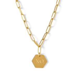 sorority shop chi omega paperclip necklace — co 18k gold plated sorority gifts necklace, long-lasting chi omega gifts for women