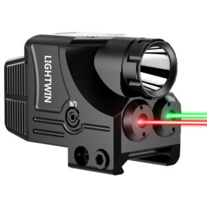 lightwin red green laser beams with 600 lumens flashlight for pistols, 3 in1 laser light combo, tactical laser flashlight usb rechargeable laser sight, strobe & steady flashlight for picatinny rail