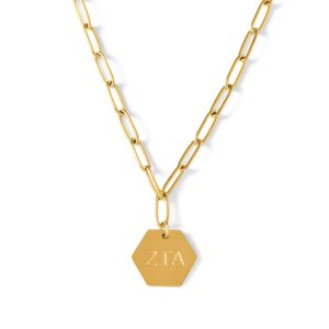 sorority shop gold plated zta paperclip necklace, 18k - women's sorority gifts, zeta tau alpha