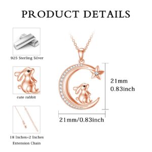 Aututer Bunny Necklace Sterling Silver Rabbit Necklace Crescent Moon Necklace with Star Bunny Jewelry for Women Teen Girls Animal Themed Gifts Back to School Gifts