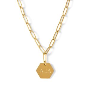 sorority shop alpha xi delta paperclip necklace — axd 18k gold plated sorority gifts necklace, long-lasting alpha xi delta gifts for women