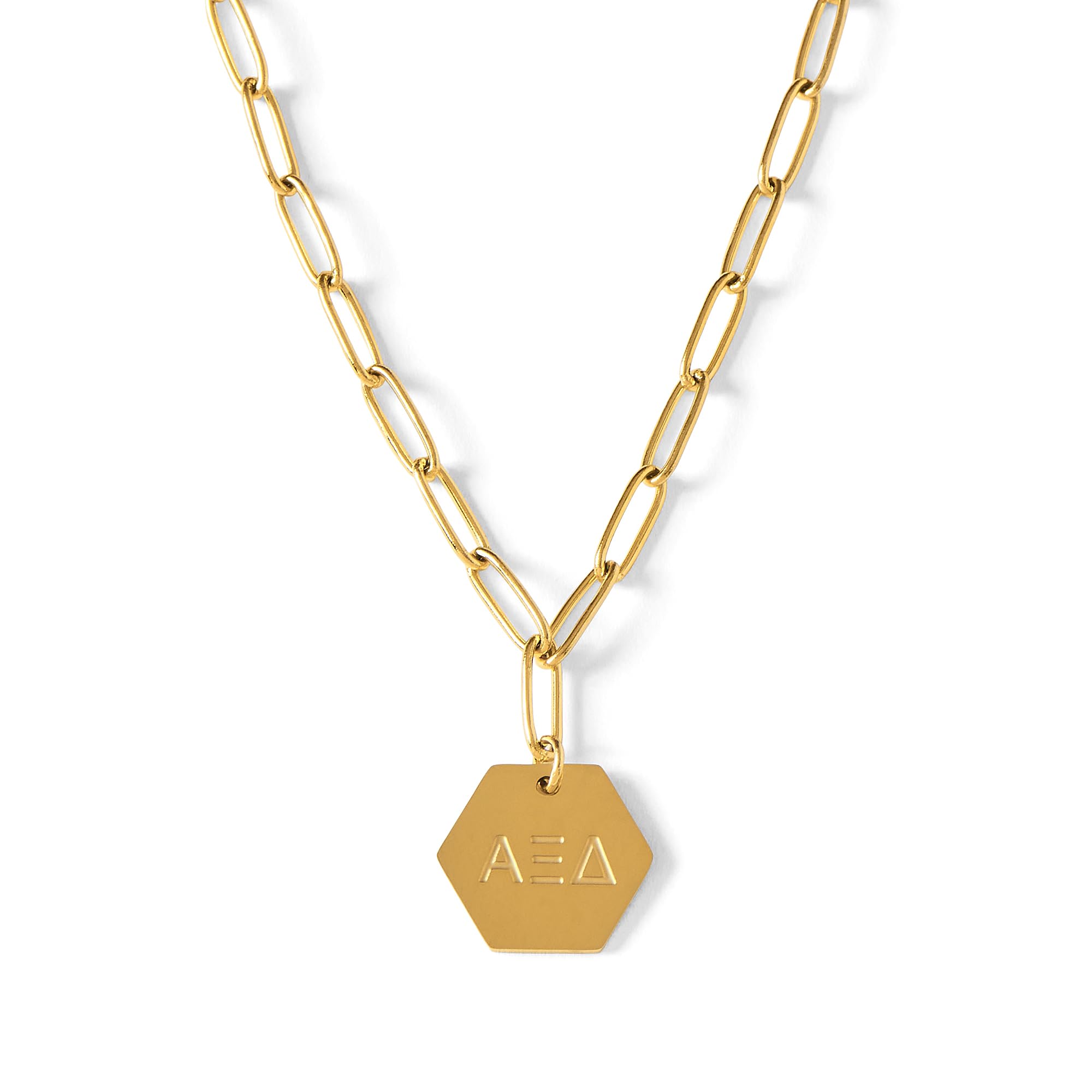 Sorority Shop Alpha Xi Delta Paperclip Necklace — AXD 18K Gold Plated Sorority Gifts Necklace, Long-Lasting Alpha Xi Delta Gifts for Women