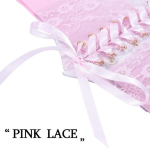 BODIY Women Lace Corset Belts Pink Elastic Cinch Belt Tied Waspie Wide Waist Bustiers for Dress Costume Dance Halloween Rave Accessory