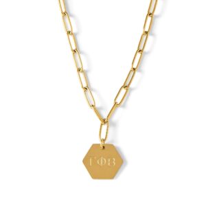 sorority shop gamma phi beta paperclip necklace — gpb 18k gold plated sorority gifts necklace, long-lasting gamma phi beta gifts for women