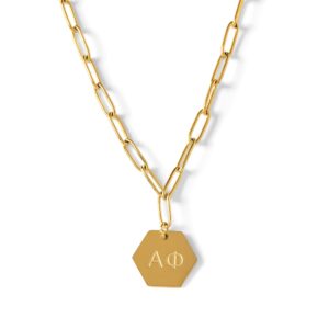 sorority shop alpha phi paperclip necklace — ap 18k gold plated sorority gifts necklace, long-lasting alpha phi gifts for women