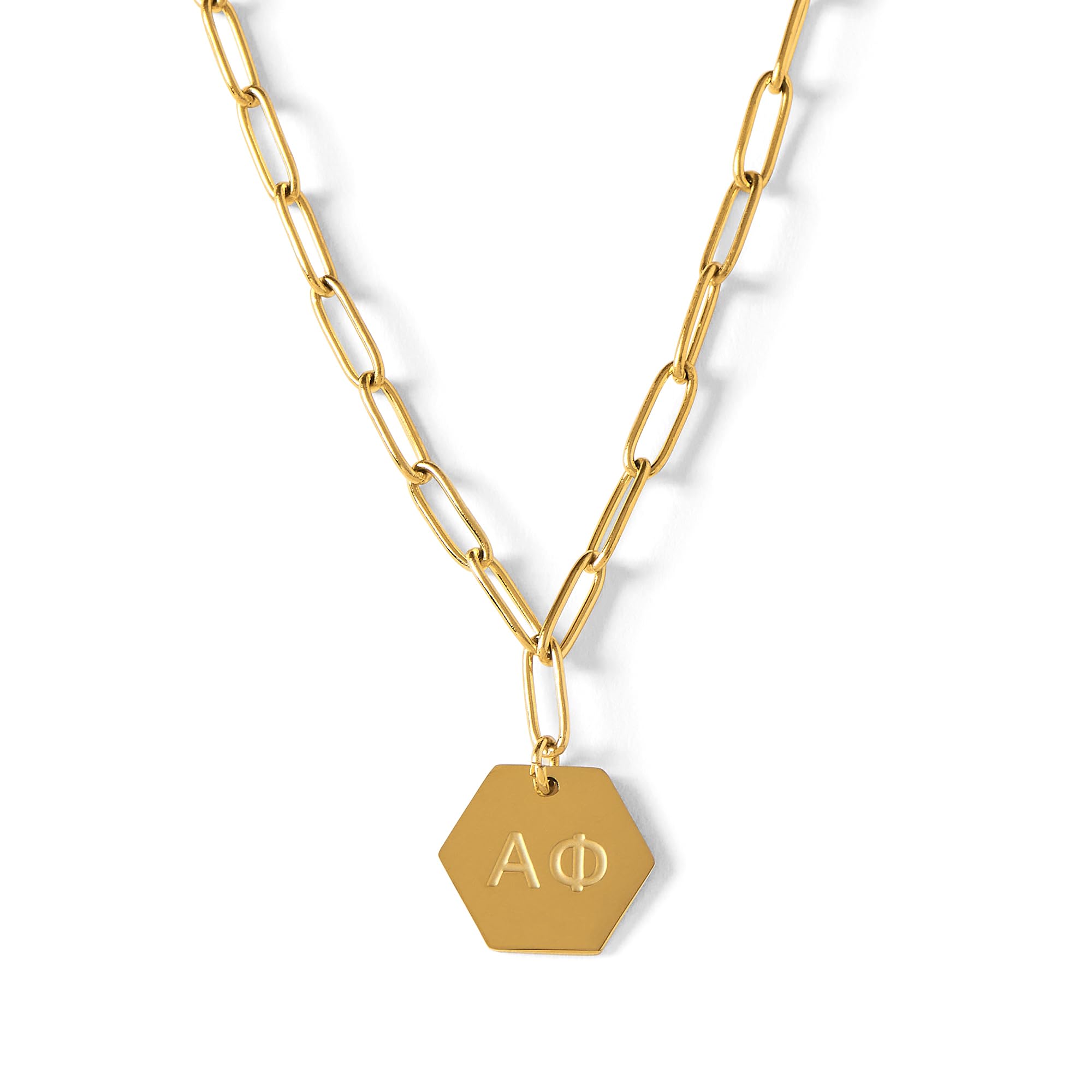 Sorority Shop Alpha Phi Paperclip Necklace — AP 18K Gold Plated Sorority Gifts Necklace, Long-Lasting Alpha Phi Gifts for Women