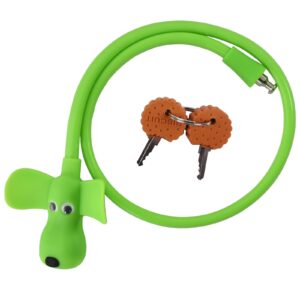 wooqott cable lock bike cable lock with keys,silicone covered bike lock kids cable lock cartoon lock,lock for bike,door,skateboard,helmet and more green