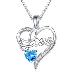 iefil forever love necklace gifts for women, dainty birthstone jewelry anniversary valentines day gifts for her mothers day christmas birthday gifts for wife girlfriend mom march aquamarine necklace