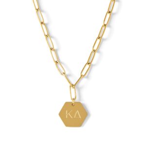 sorority shop kappa delta paperclip necklace — kd 18k gold plated sorority gifts necklace, long-lasting kappa delta gifts for women