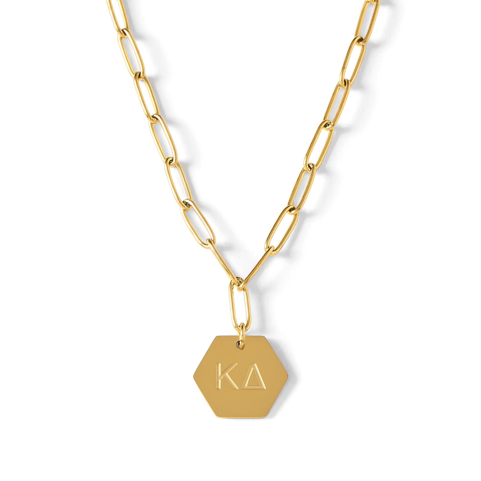 Sorority Shop Kappa Delta Paperclip Necklace — KD 18K Gold Plated Sorority Gifts Necklace, Long-Lasting Kappa Delta Gifts for Women