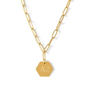 sorority shop delta zeta paperclip necklace — dz 18k gold plated sorority gifts necklace, long-lasting delta zeta gifts for women