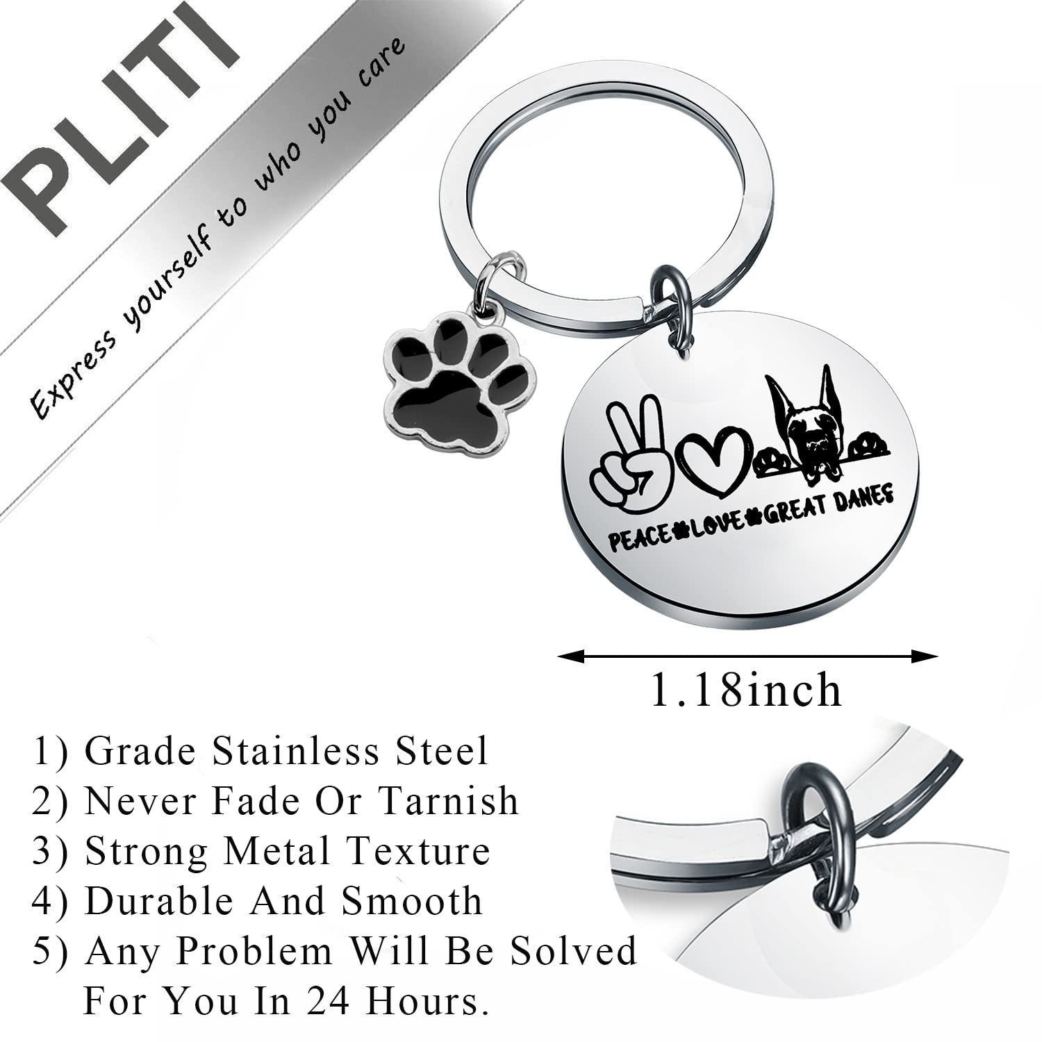 PLITI Great Dane Keychain Great Dane Mom Gift Great Dane Owner Gift Great Dane Lover Gift Peace Love Great Danes Keyring (peace love danes ky)